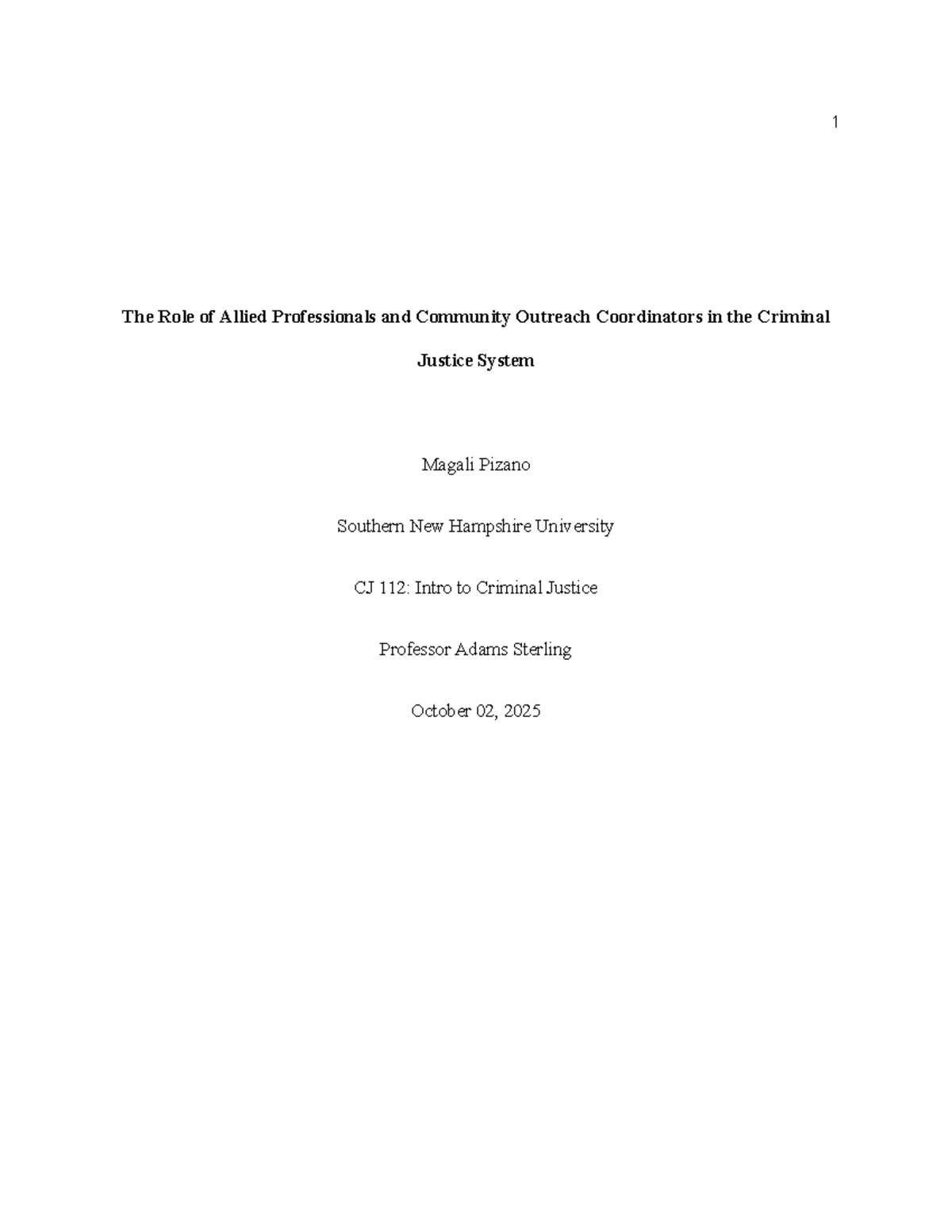 CJ 112: The Role of Community Outreach in Criminal Justice - Studocu
