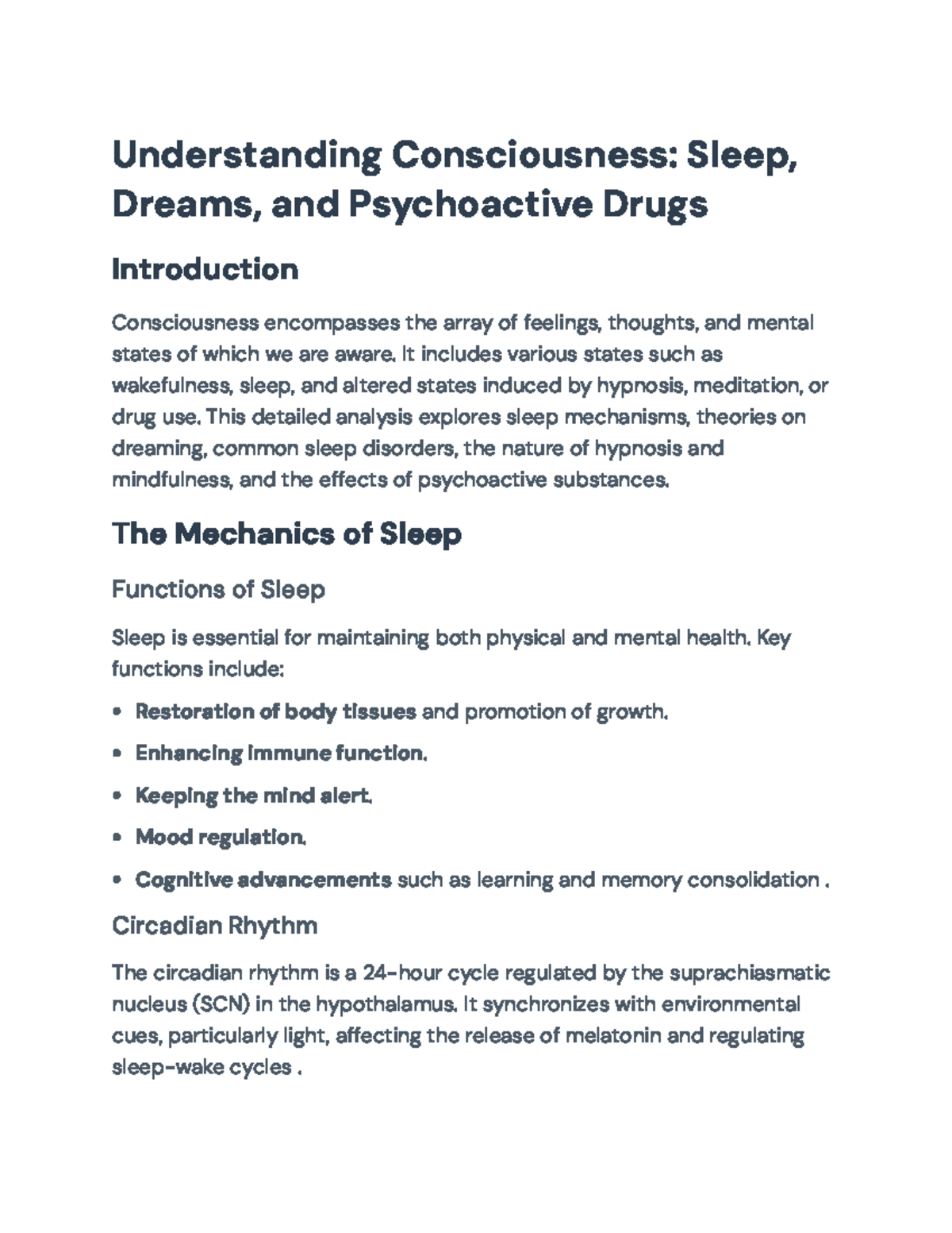 Understanding Consciousness: Sleep, Dreams, and Psychoactive Drugs ...