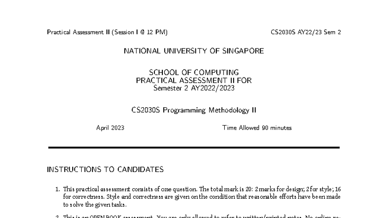 Practical Assessment II Guidelines CS2030S Sem 2 - Studocu
