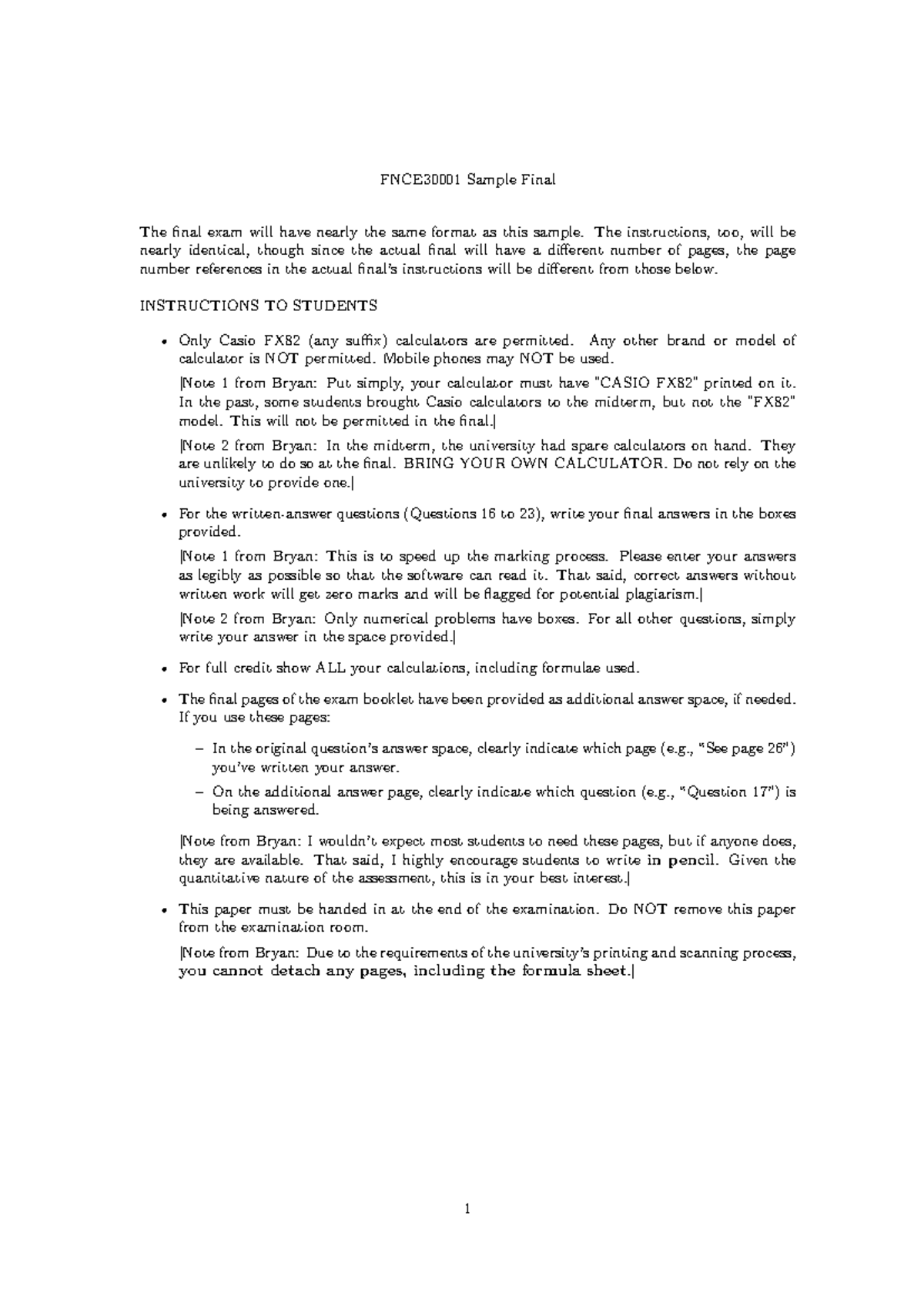 Sample Final Exam - Investment Sample Paper 2025 S1 - Studocu