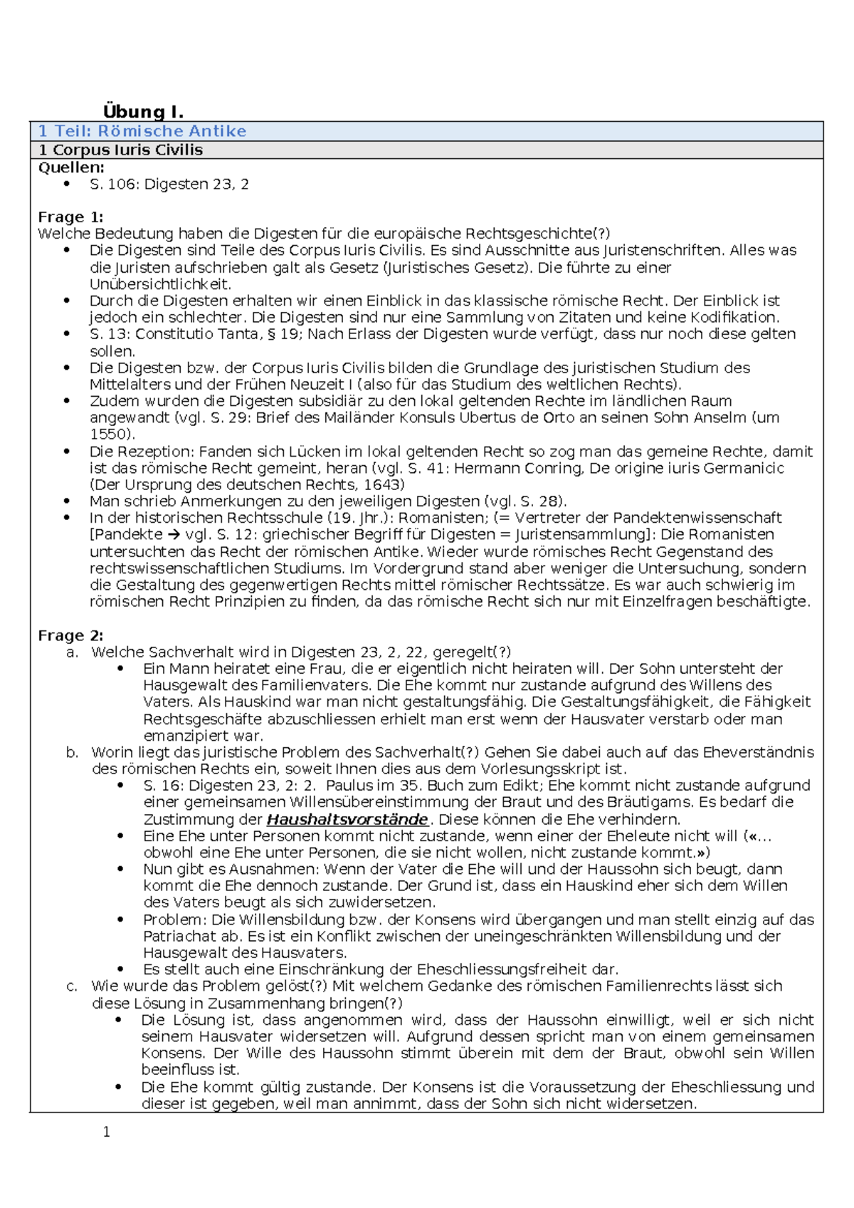 Übung Zusammenfassung Neuere Rechtsgeschichte II - Übung I. 1 Teil ...