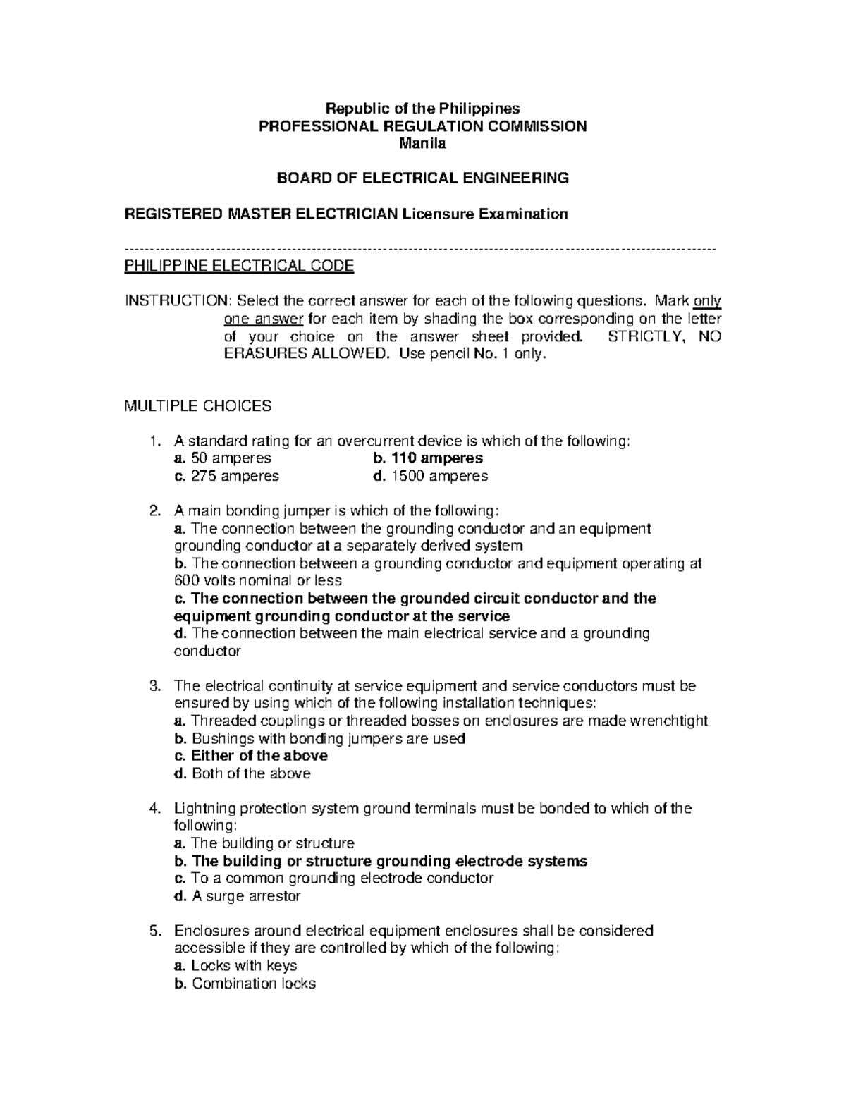 RME Licensure Exam Review: Practice Test & Philippine Electrical Code ...