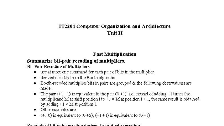 IT2201 Computer Organization & Architecture: Unit II Fast ...