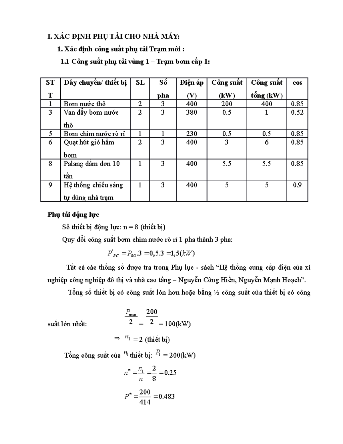 PHỤ-TẢI-TÍNH-TOÁN cho nhaf masy cong nhiep - I. XÁC ĐỊNH PHỤ TẢI CHO ...