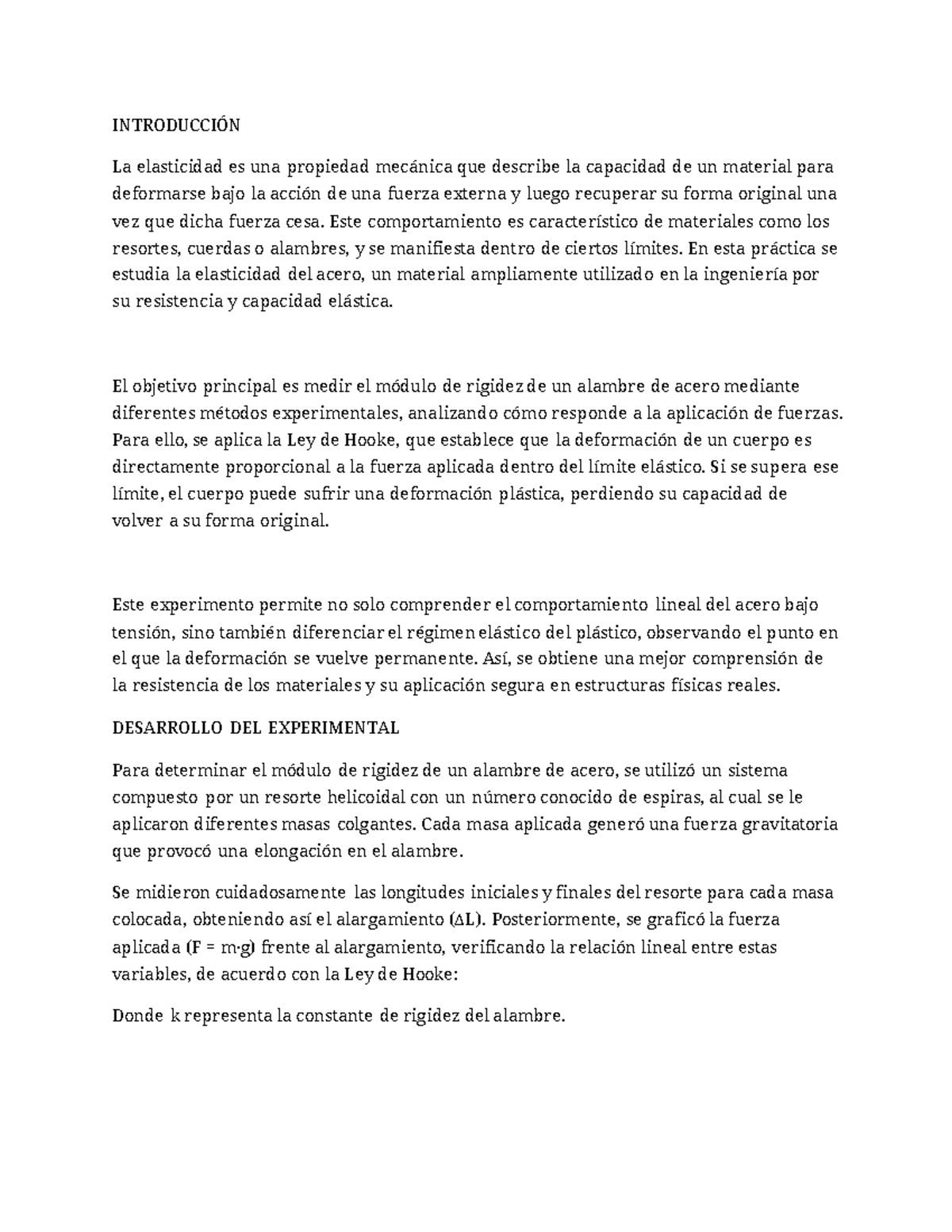 Experimentos de Laboratorio: Elasticidad y Módulo de Rigidez del Acero ...