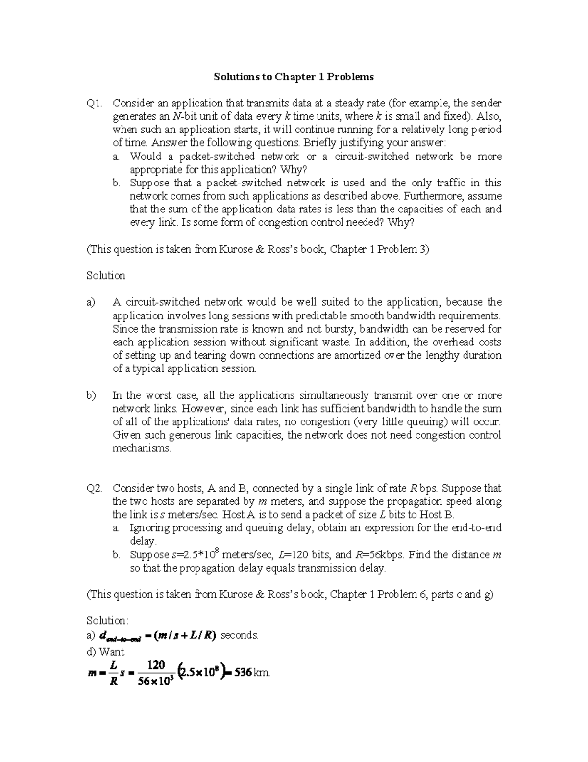 Solutions to chapter 1 problems - Solutions to Chapter 1 Problems Q1 ...