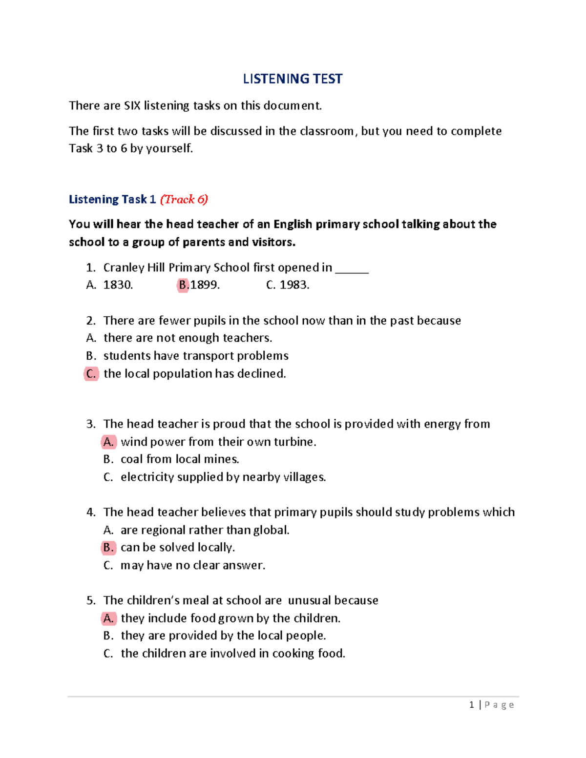 Academic English - Listening Test (Including Answers) - Studocu
