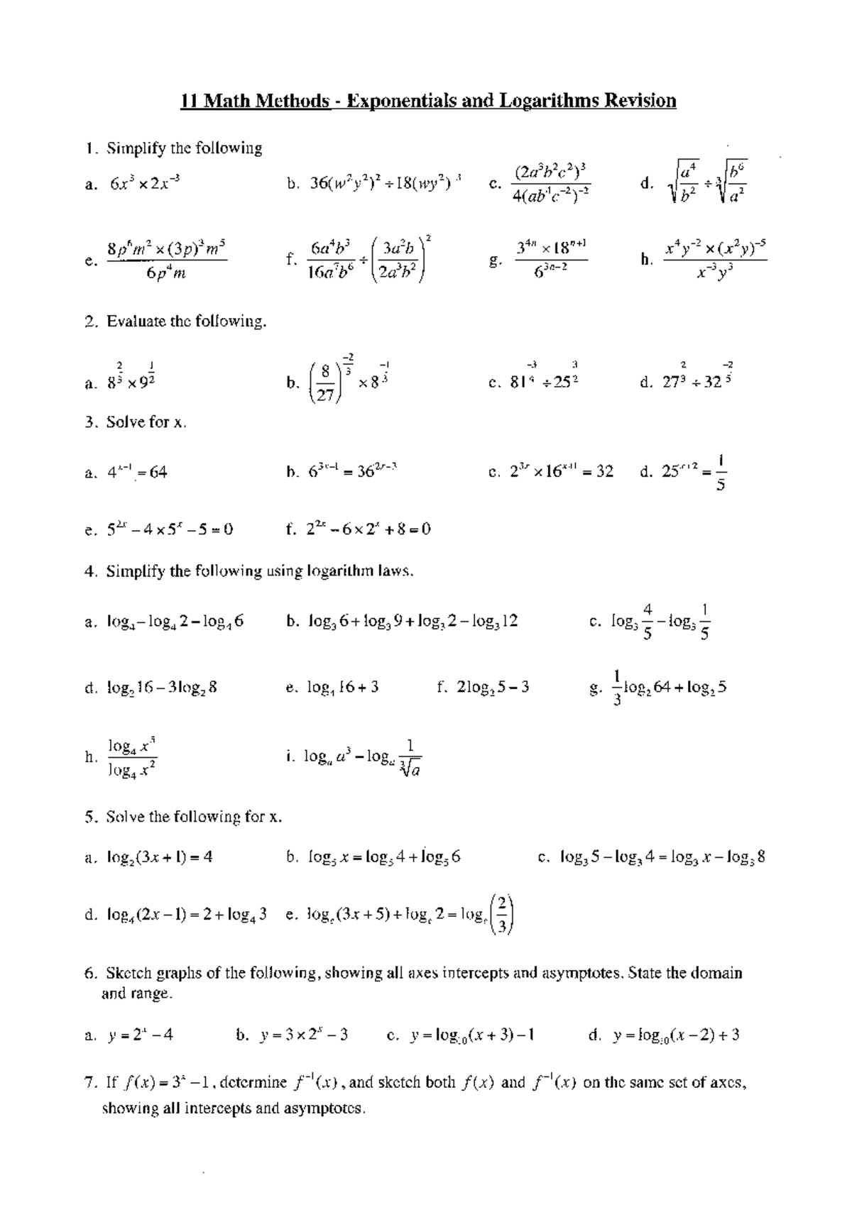 Math Methods (11) Exponentials & Logarithms Revision Notes - Studocu