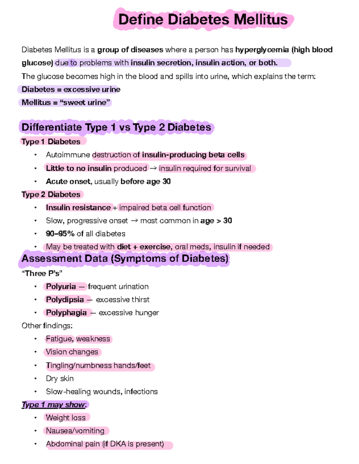 Diabetes - Lecture Notes (Course Code: DM101) - Studocu