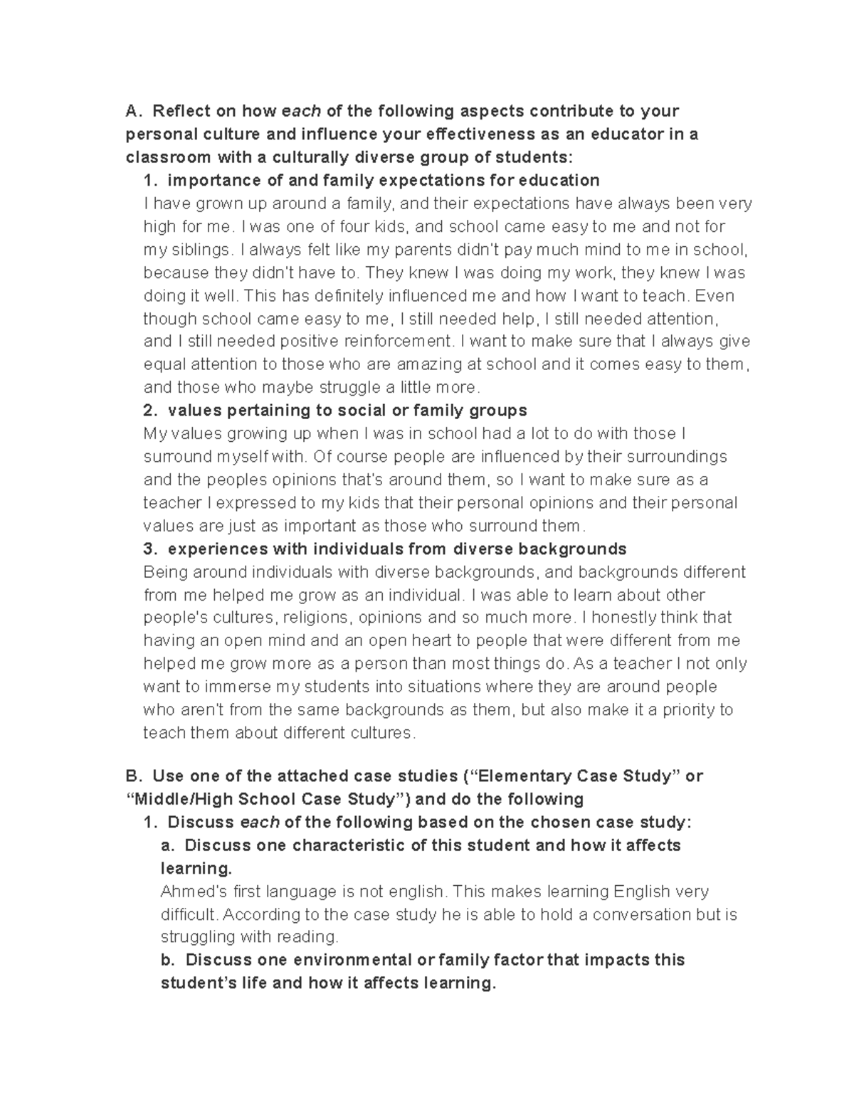 Task 1 D096 (2) - Task 1 - A. Reflect on how each of the following ...