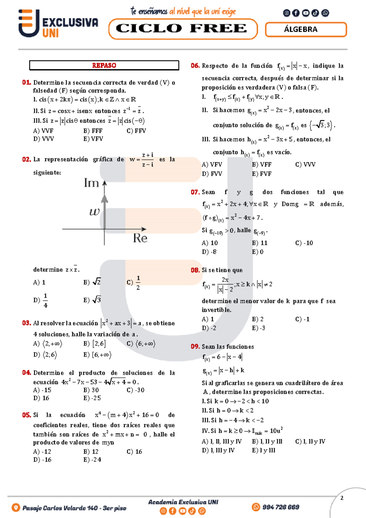 ÁLGEBRA REPASO 2025 II - Secuencias de Verdad y Proposiciones - Studocu