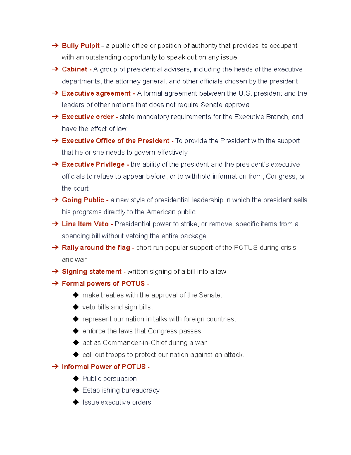 AP Gov Unit 2 Test Review: Key Concepts & Presidential Powers - Studocu