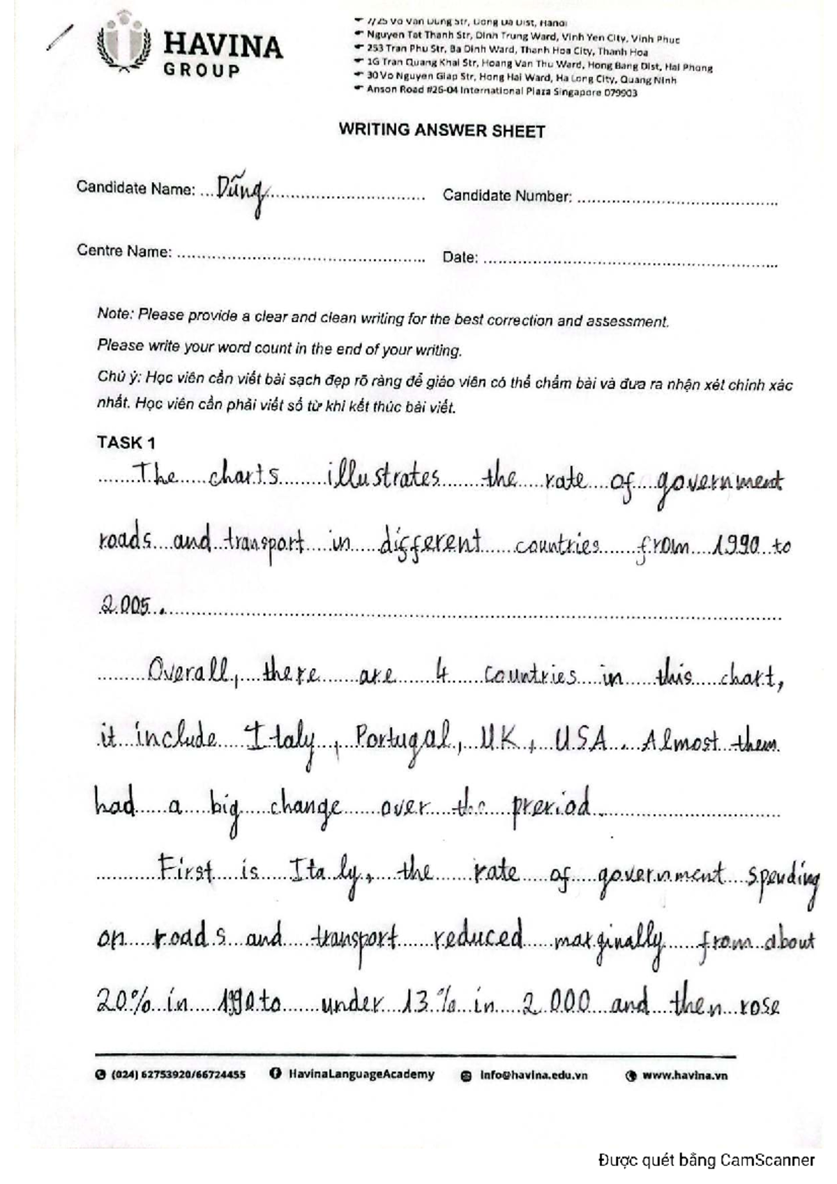 Pre1 - Student Writing Practice at Havina Language Academy - Studocu