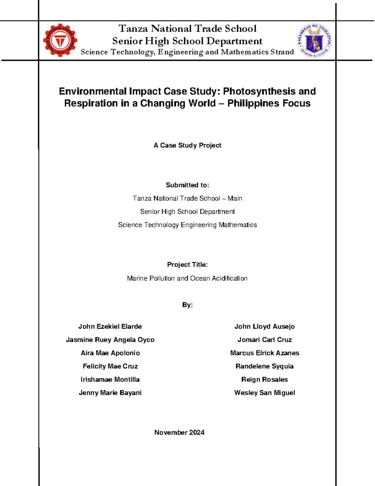 CASE Study: Marine Pollution & Ocean Acidification (STEM - Final Project) - Studocu