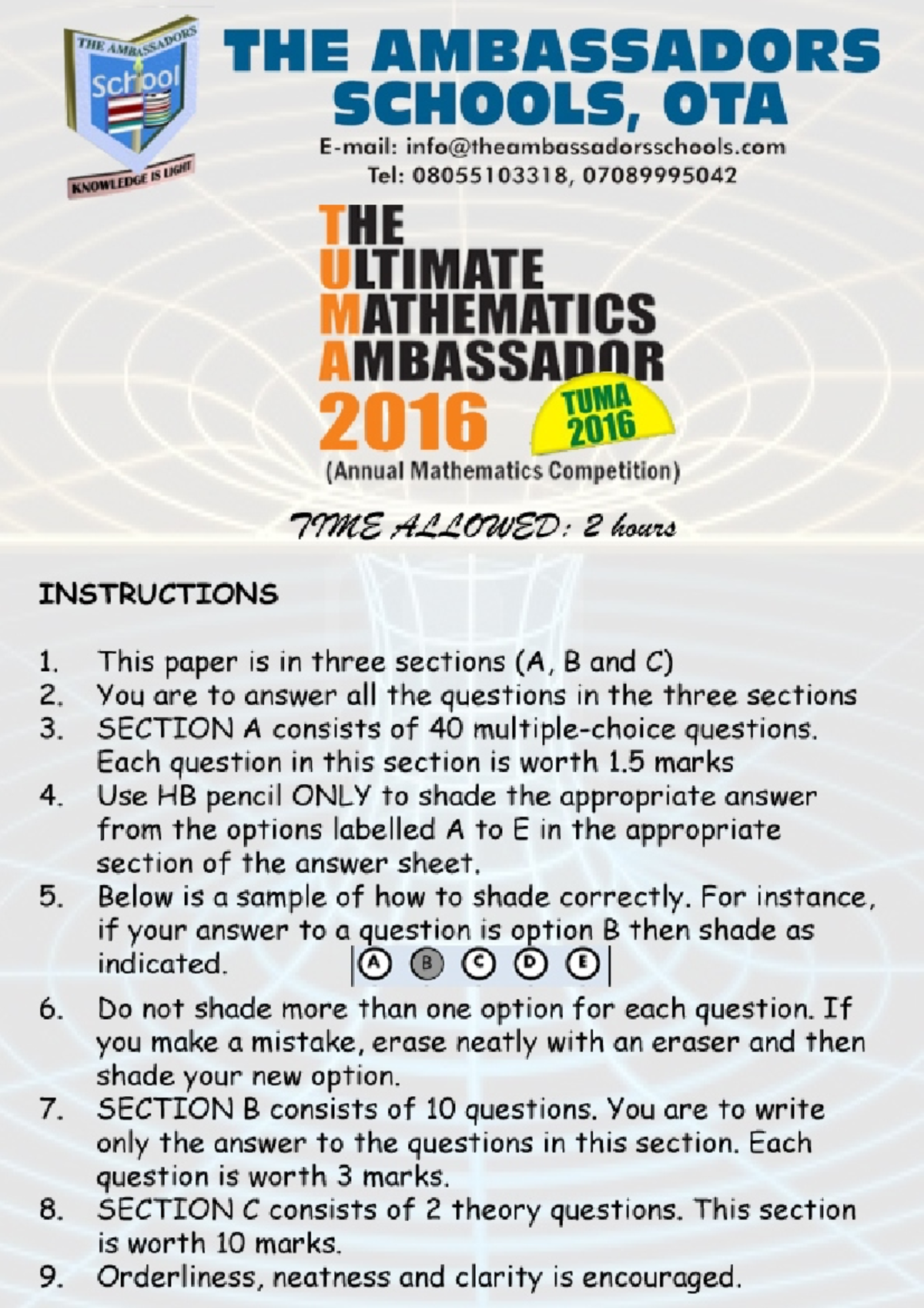 TUMA 2016 Past Questions with Solutions and Detailed Instructions - Studocu