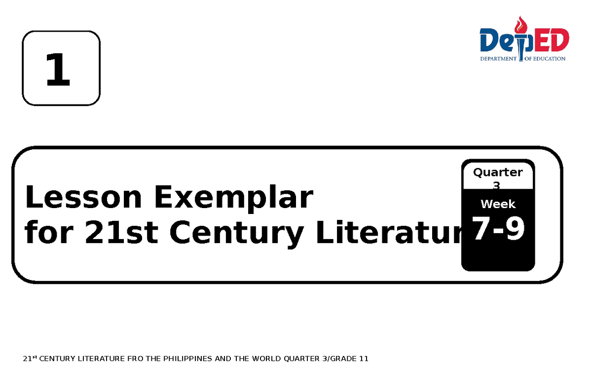 21st Century Literature Lesson Exemplar - Grade 11 Quarter 3 - Studocu