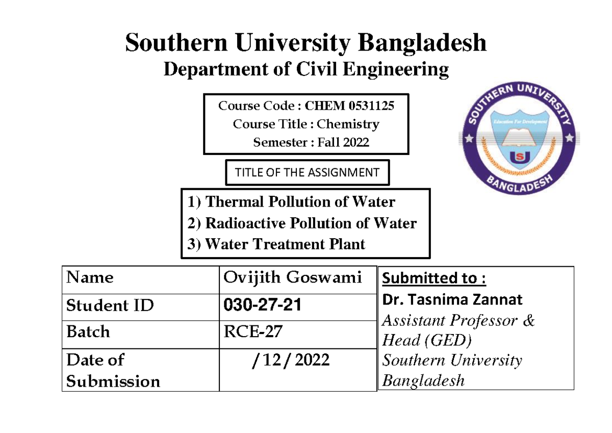 Landscape cover page of assignment - Southern University Bangladesh ...