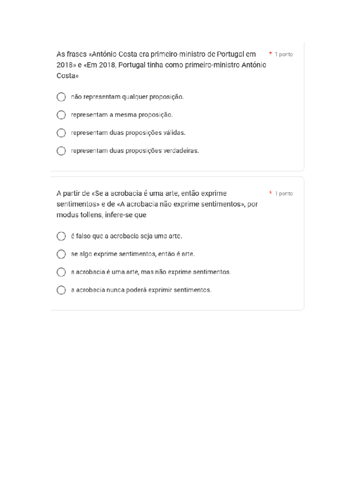 Filosofia proposições - As frases António Costa era de Portugal em 1 ...