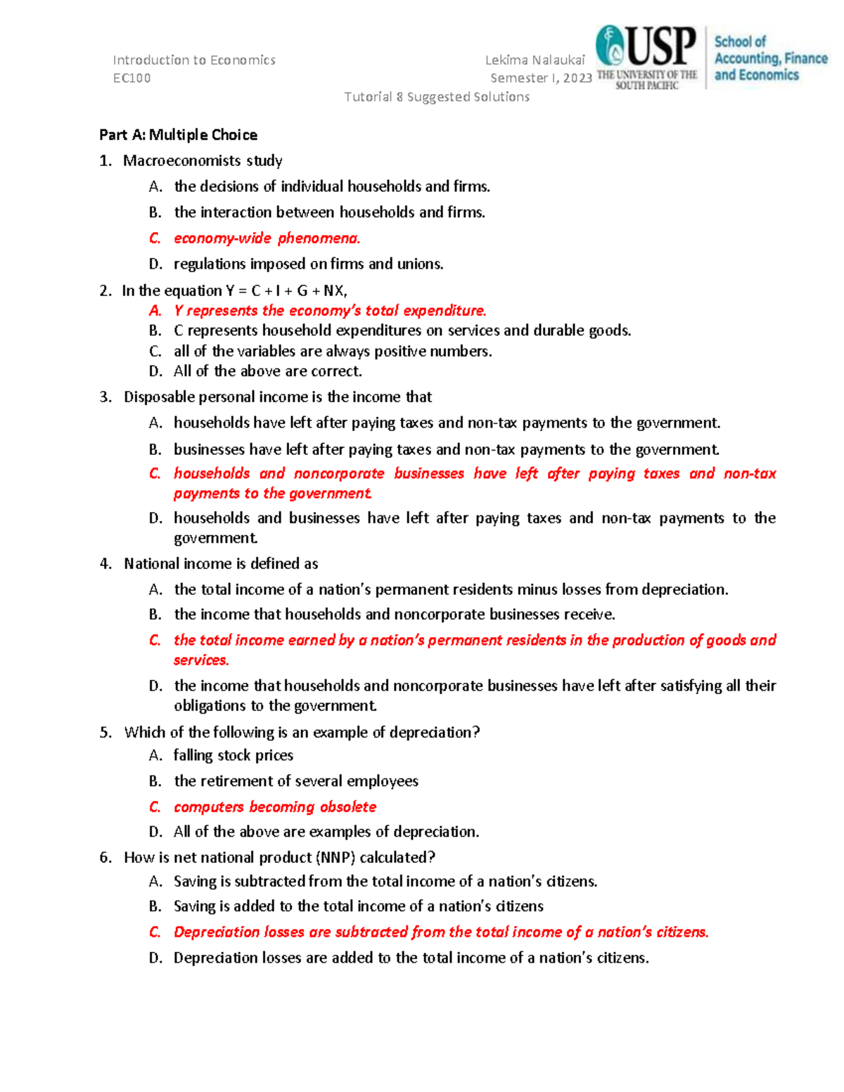 Tutorial 8 Suggested Solutions for EC100: Introduction to Economics ...