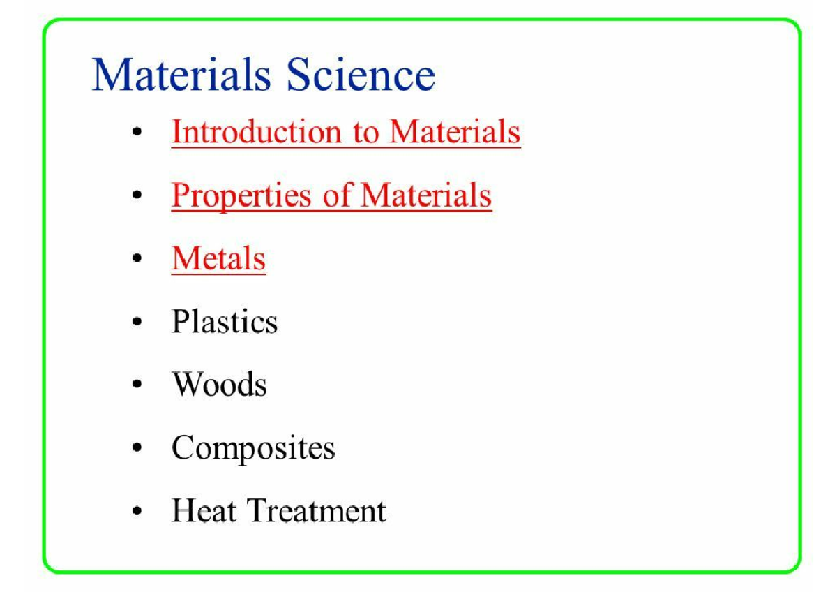 Material Science Notes: Properties of Metals, Plastics, and Composites ...