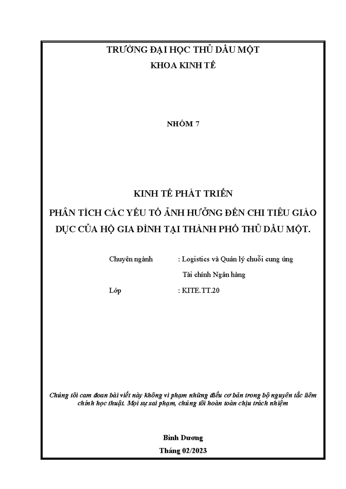 Phân Tích Yếu Tố Ảnh Hưởng Đến Chi Tiêu GD Tại Thủ Dầu Một - KITE.TT.20 ...