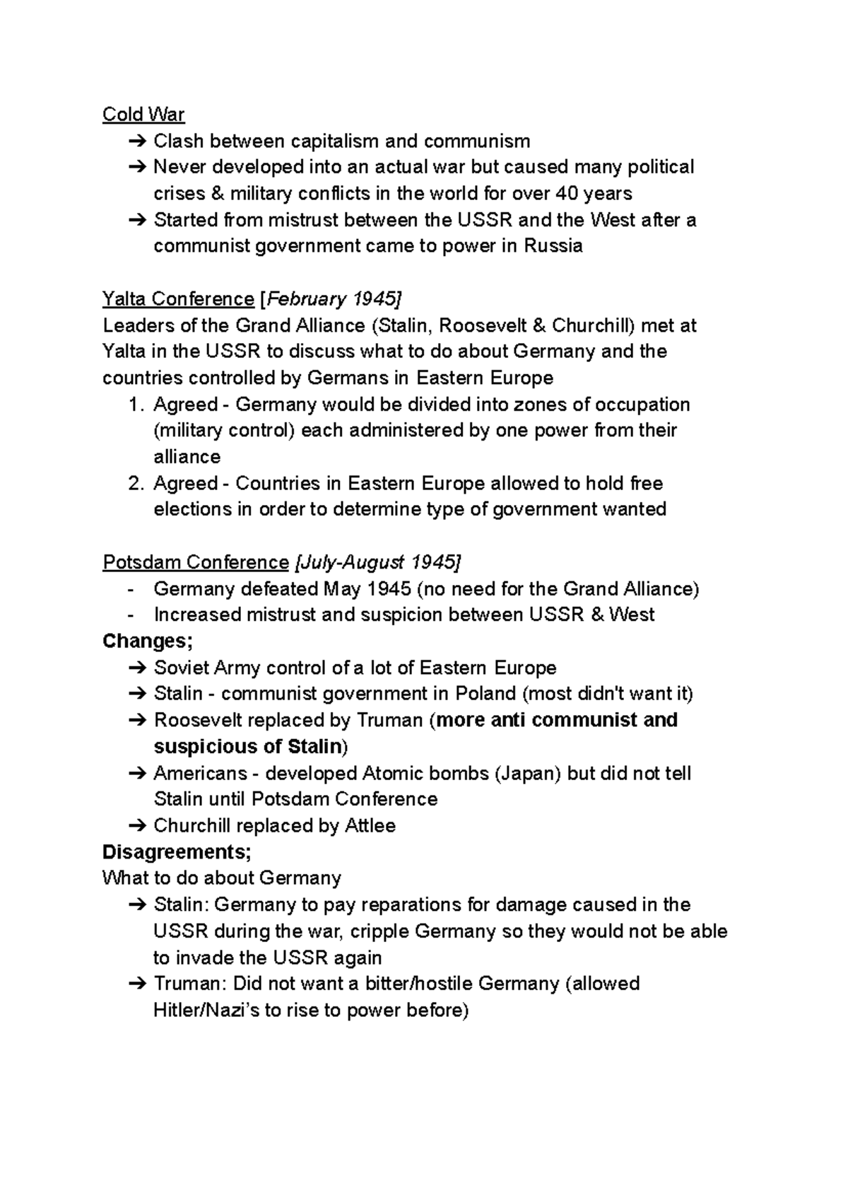 Grade 11 Cold War History Study Notes: Key Events & Impacts - Studocu