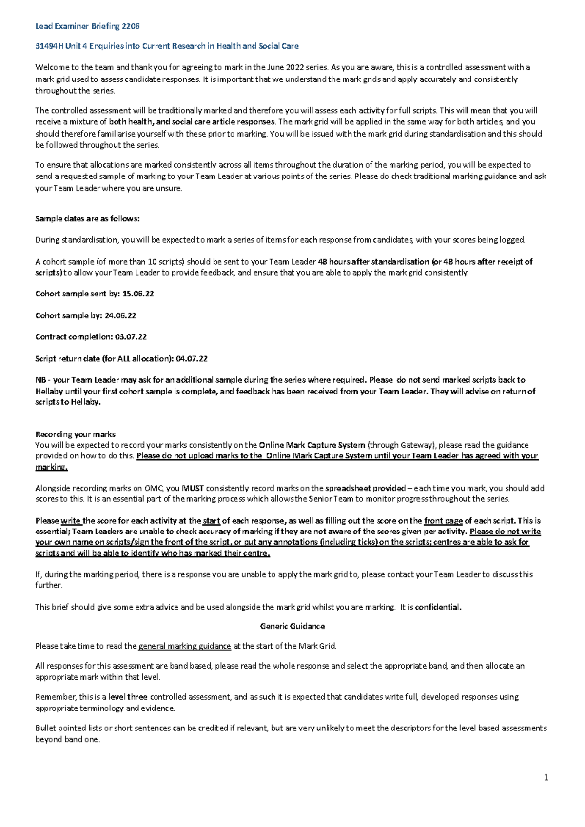 BTEC L3 U4 Jun 22 Exam Guidance for Health & Social Care Research - Studocu