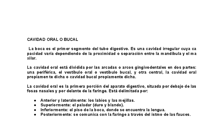CAVIDAD ORAL Y VESTÍBULO BUCAL: ESTRUCTURA Y FUNCIONES - Studocu