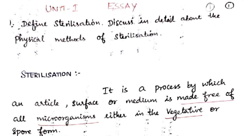 Methods of Sterilisation in the Vegetative Sphere - UNIT I - Studocu
