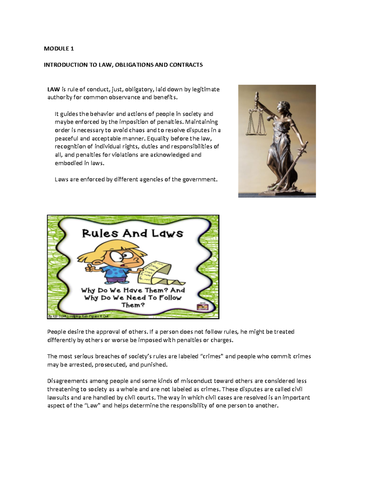 Module 1 - Introduction to Law, Obligations and Contracts - Warning: TT: undefined function: 32 ...