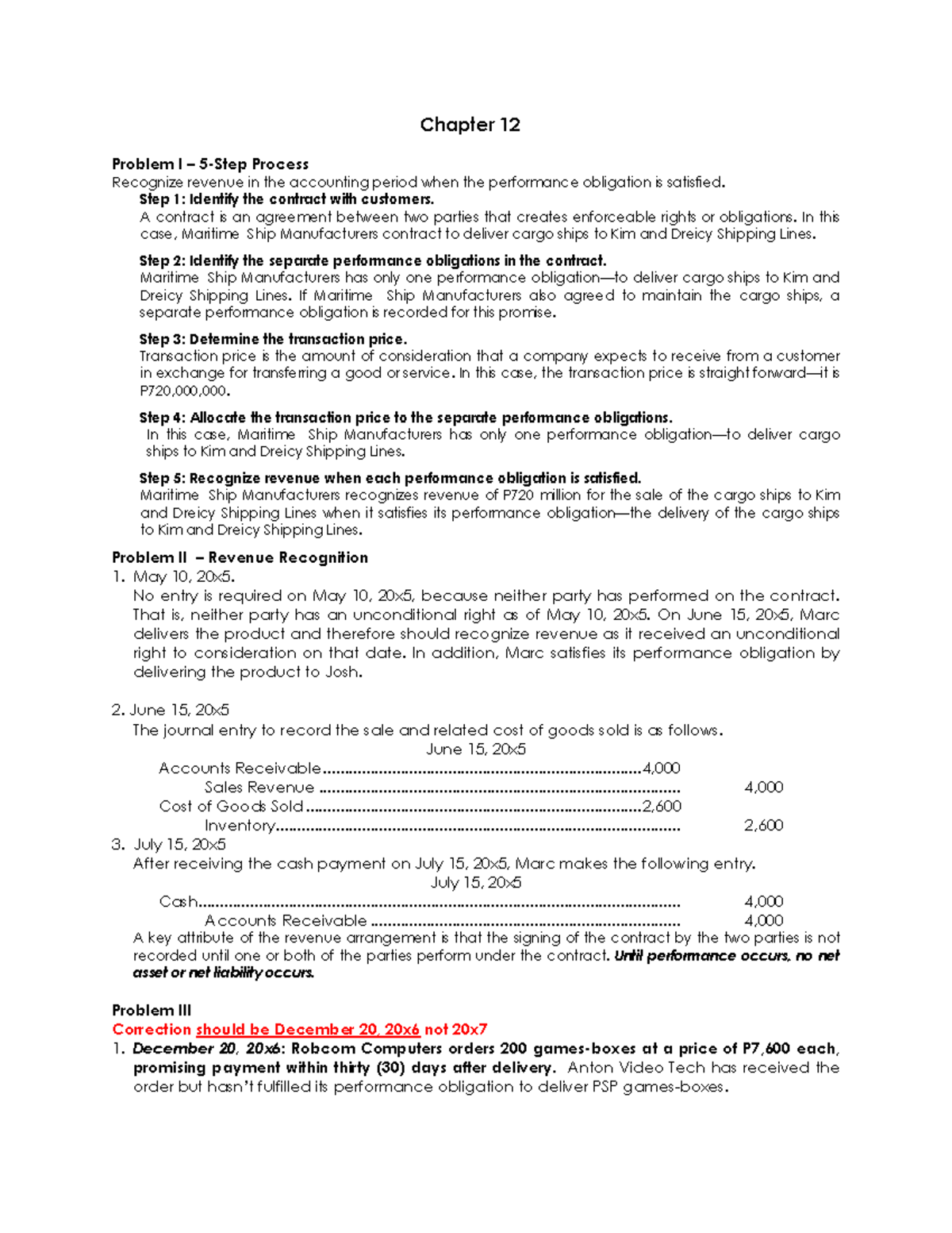 Chapter 12 Revenue Recognition Problems and Solutions (Rev Final) - Studocu