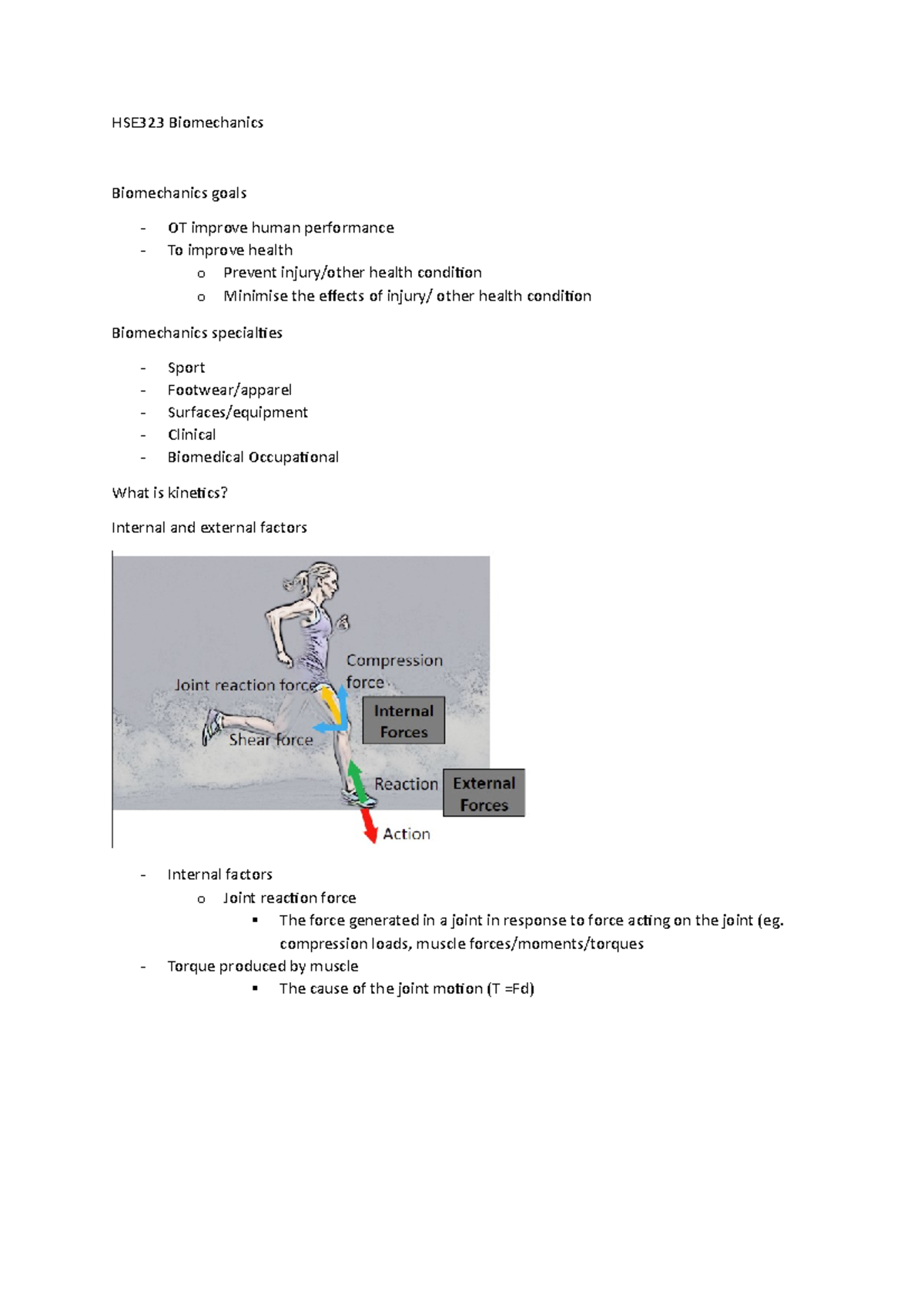 HSE323 Biomechanics - Comprehensive Lecture Notes Overview - Studocu