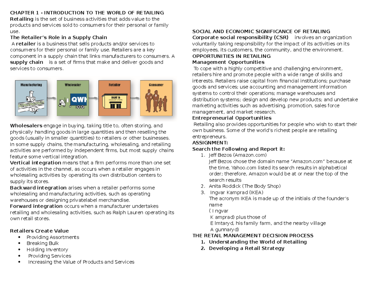 Chapter 1: Intro to Retailing Concepts and Management (Retail 101 ...