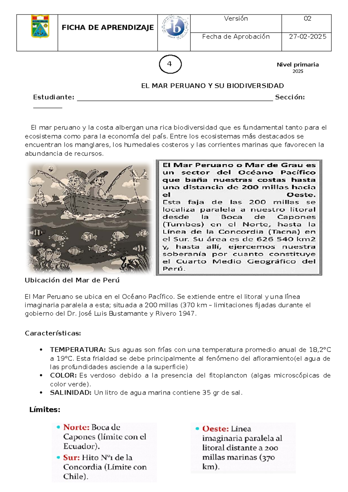 Ficha de Aprendizaje: El Mar Peruano y su Biodiversidad 4º Nivel - Studocu