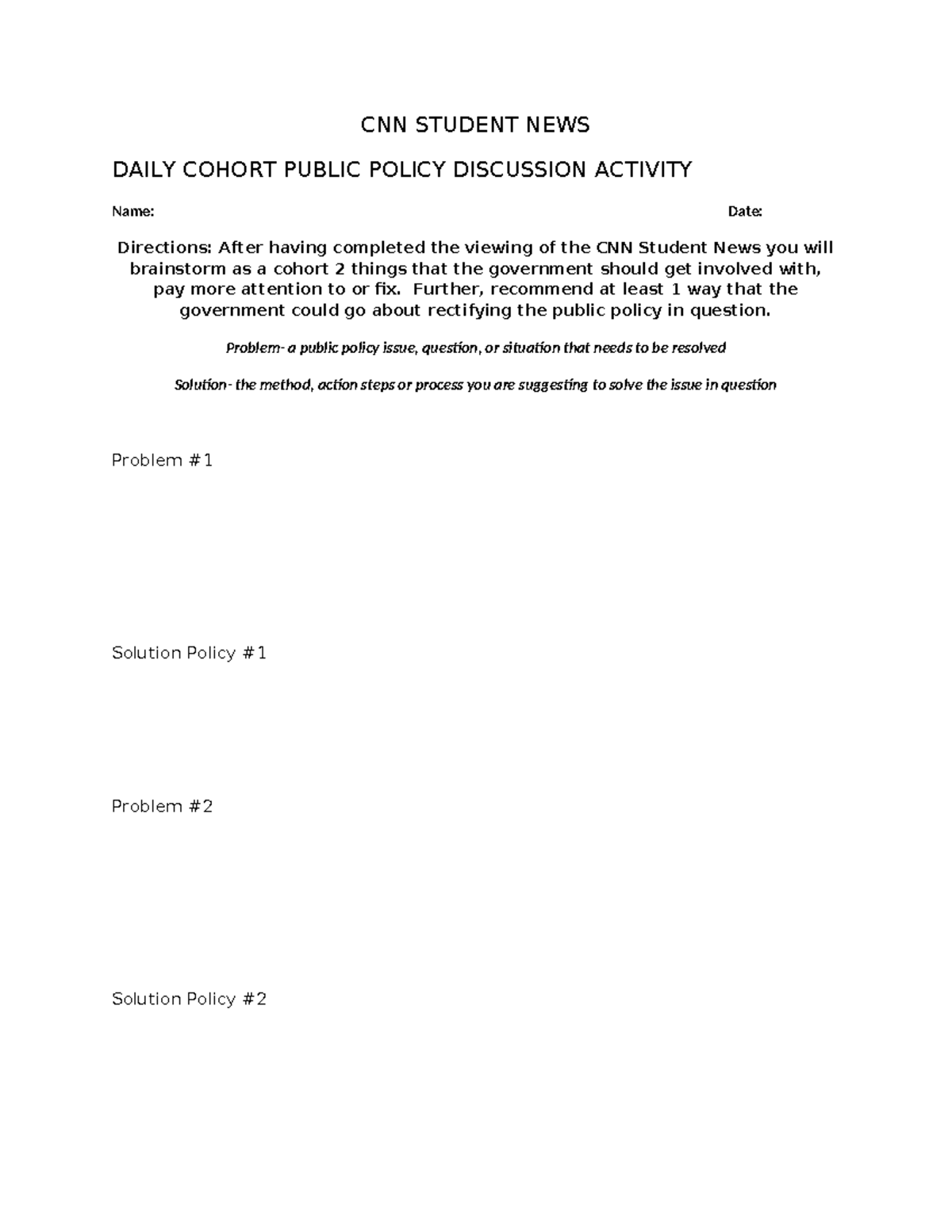 CNN Student News Activity dt-1-1 - CNN STUDENT NEWS DAILY COHORT PUBLIC ...