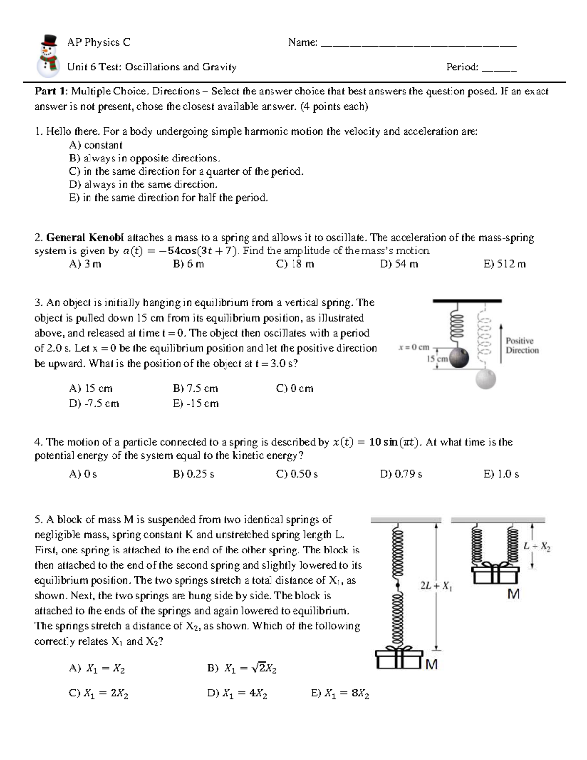 AP Physics C: Unit 6 Practice Test 2 - Oscillations & Gravity - Studocu