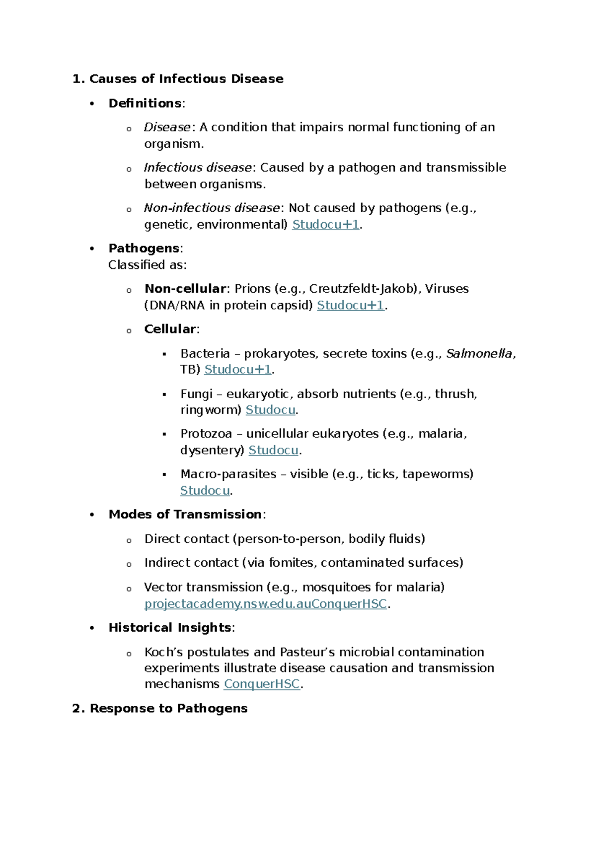 Module 7 Biology: Causes of Infectious Diseases and Pathogen Responses ...