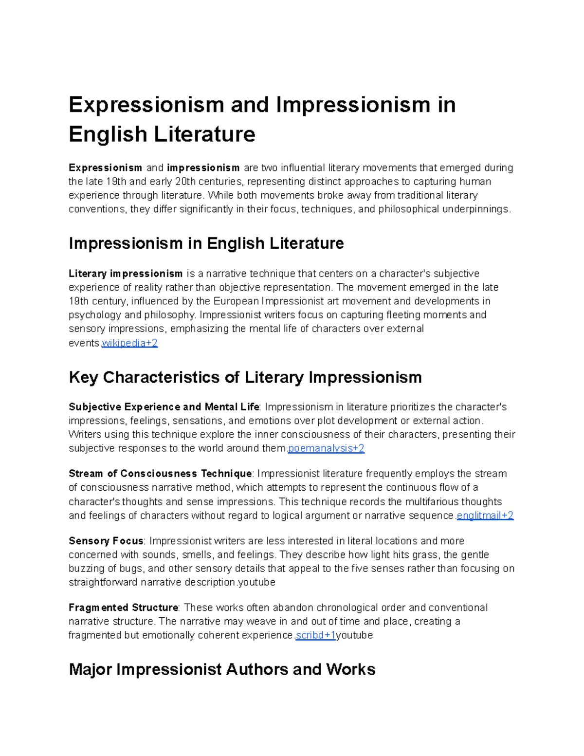 ENG 201: Expressionism vs. Impressionism in English Literature - Studocu