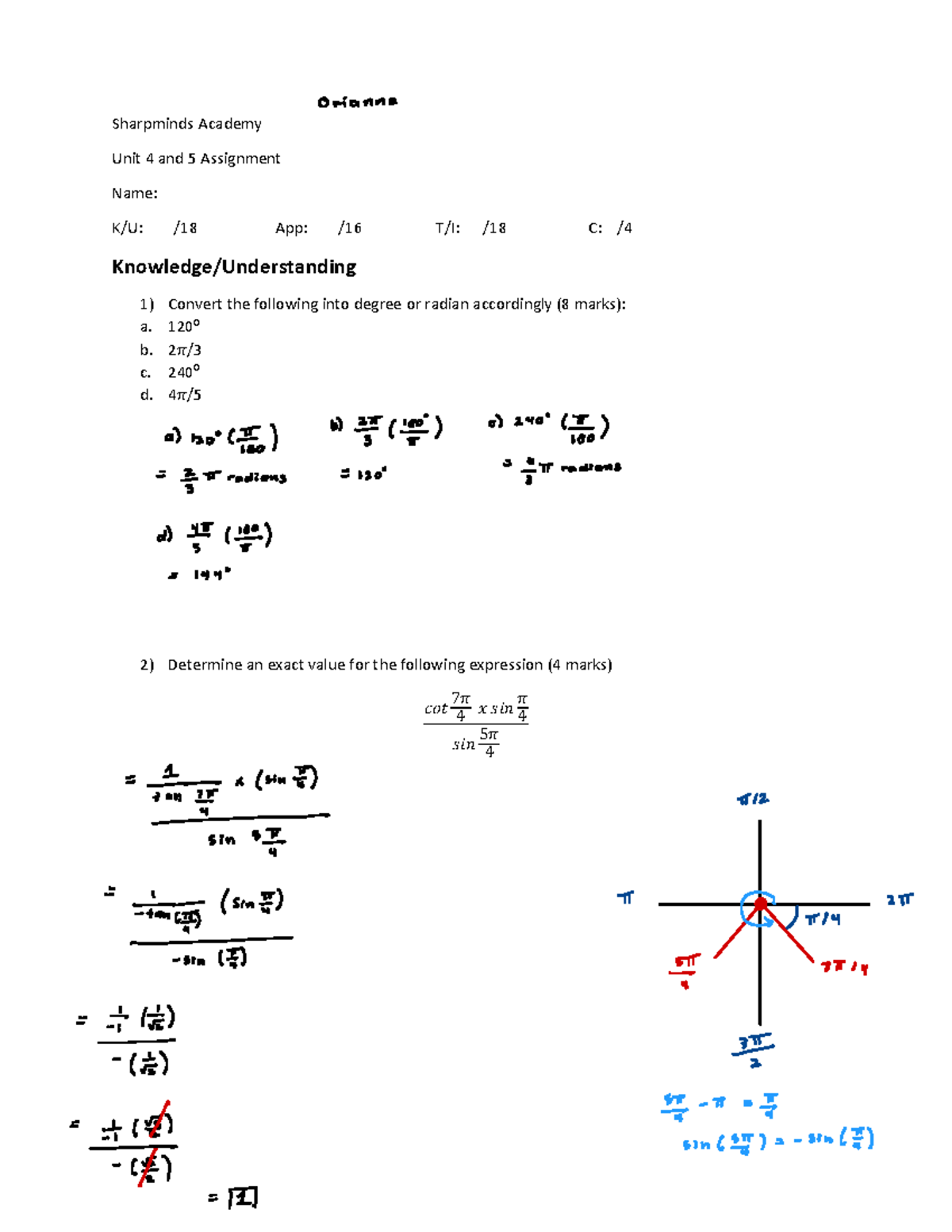 Unit 4 & 5 Assignment: Trigonometric Functions & Identities - Studocu