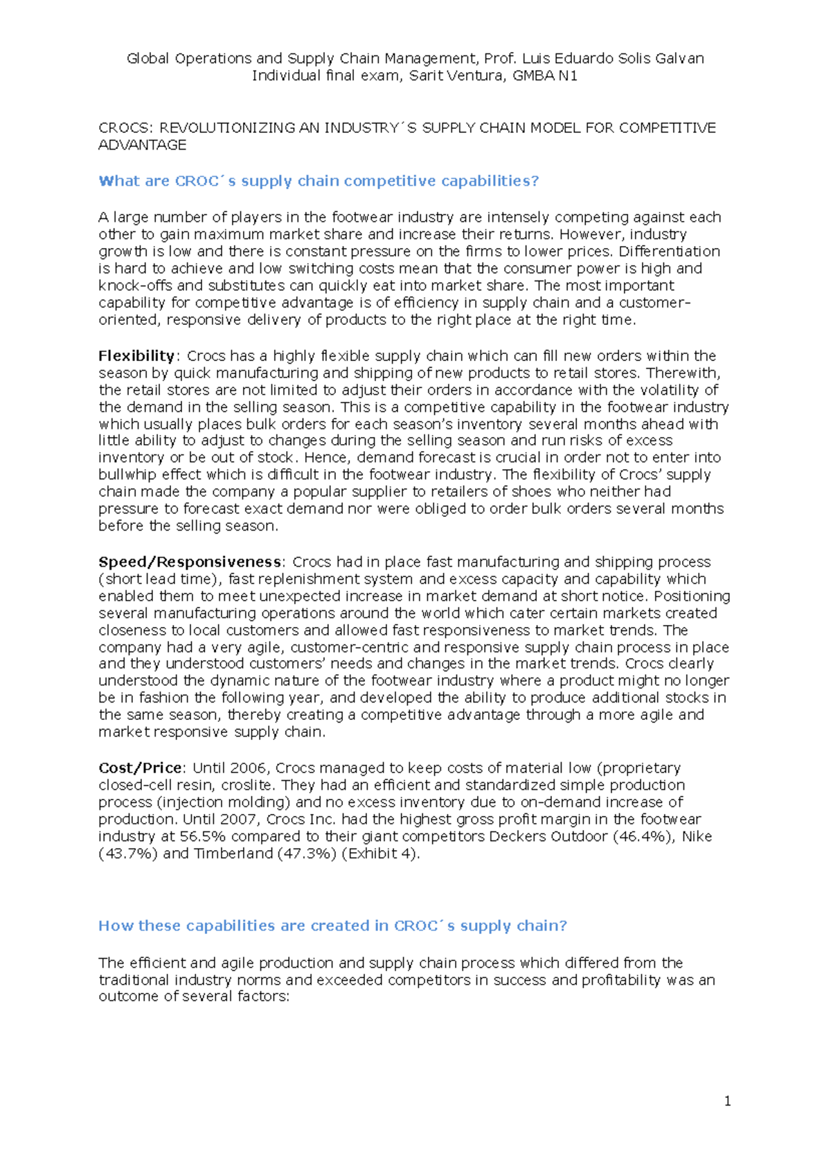 Supply Chain Management of Crocs: GMBA N Final Exam Insights - Studocu