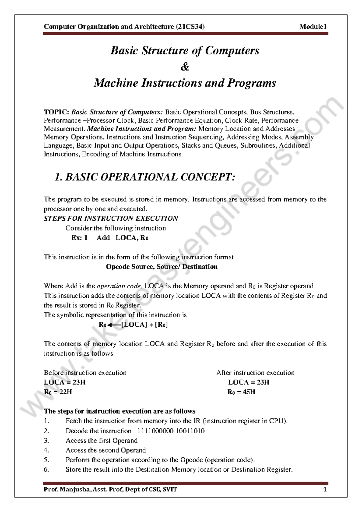 COA MOD - Lecture Notes on Basic Computer Structure and Operations ...