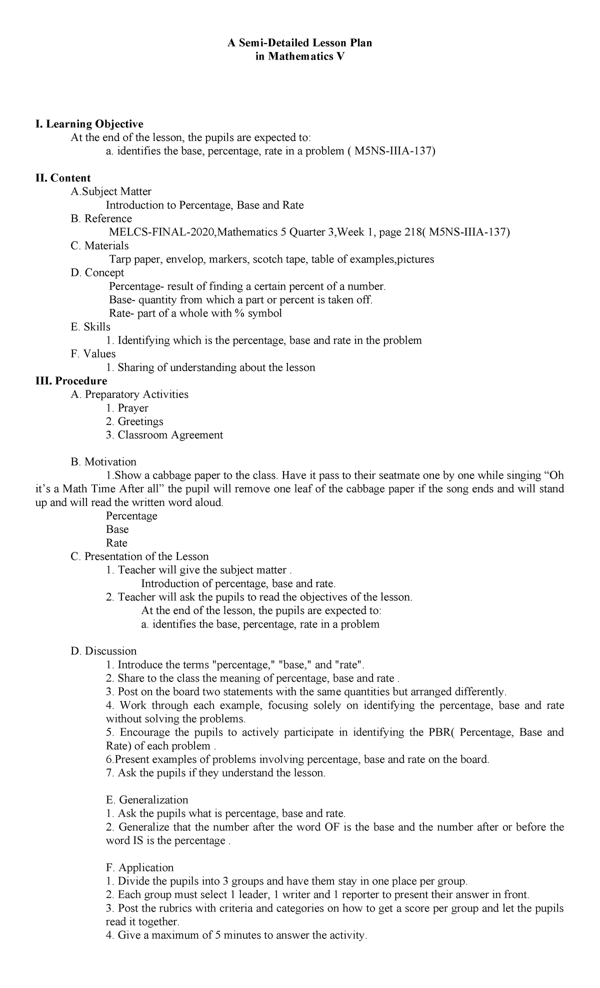 SEMI Detailed Lesson PLAN IN MATH - A Semi-Detailed Lesson Plan in ...