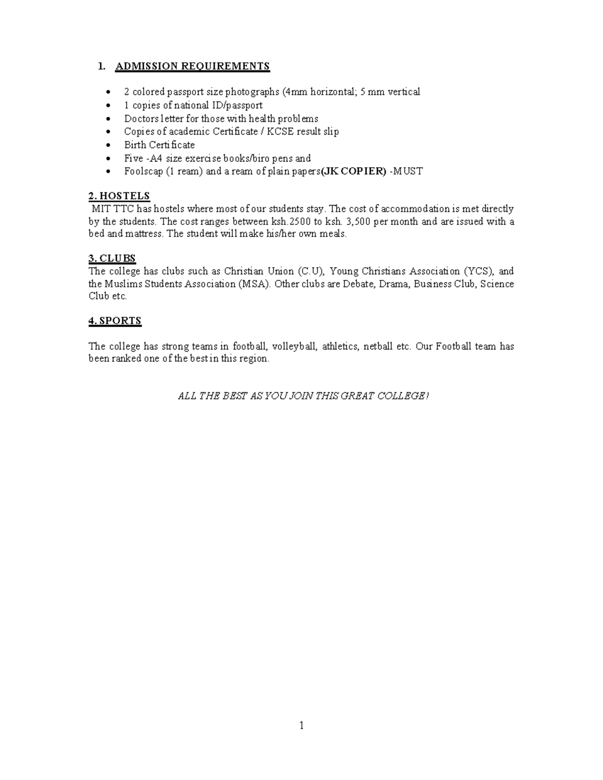Admission Requirements for MIT TTC Students - Studocu