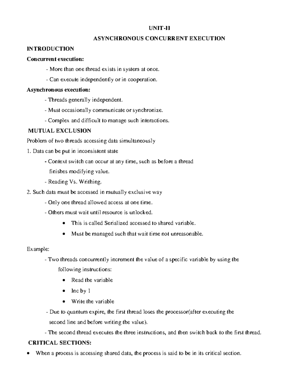 Unit Ii Os Operating System Asynchronous Concurrent Execution And
