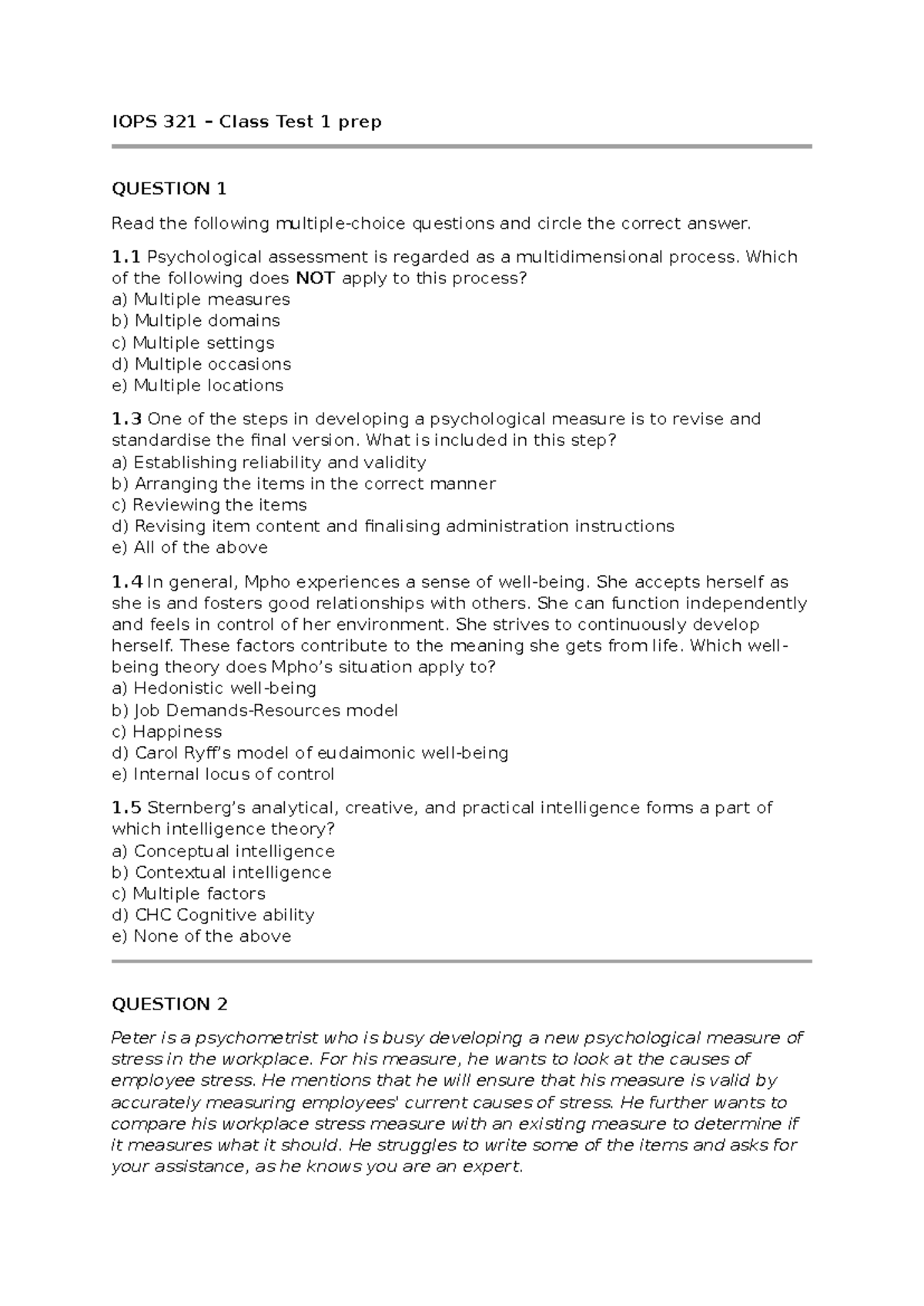 IOPS 321 Class Test 1 Prep: Psychological Assessment Insights - Studocu