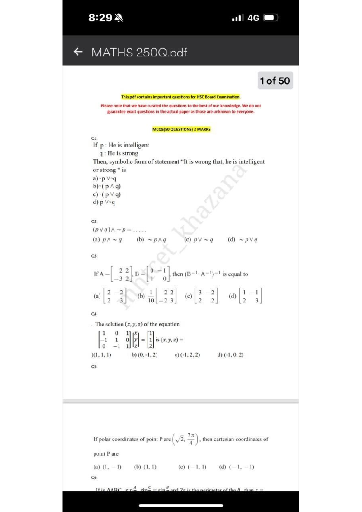 Maths 200 - Good - 8:29 4G MATHS 250Q 1 of 50 This pdf contains ...