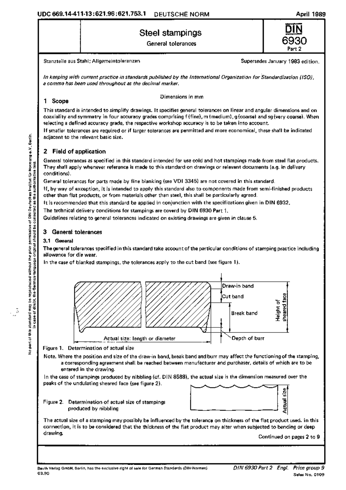 DIN 6930 Part 2: General Tolerances for Steel Stampings - Studocu