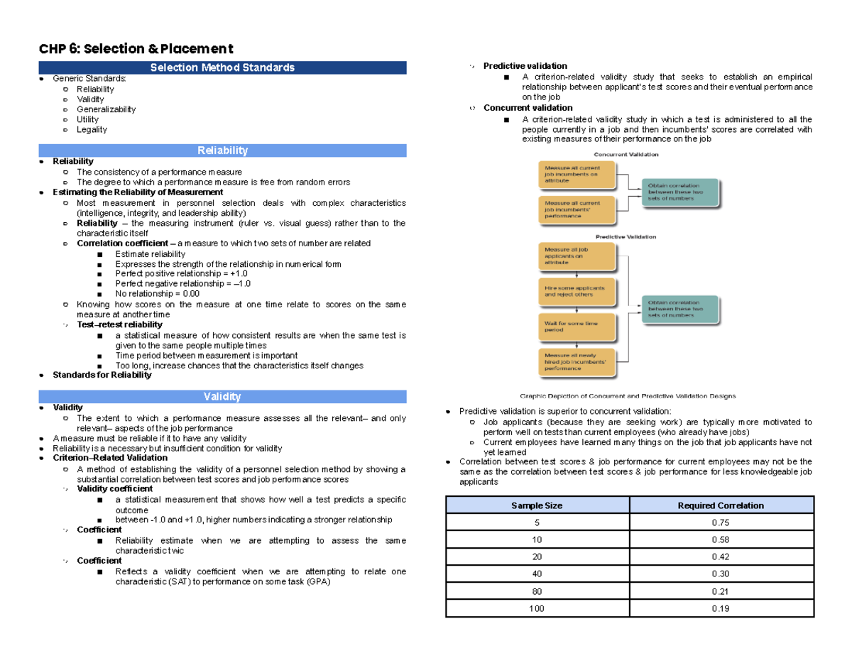 CHP 6: Standards in Selection & Placement Methods - Studocu