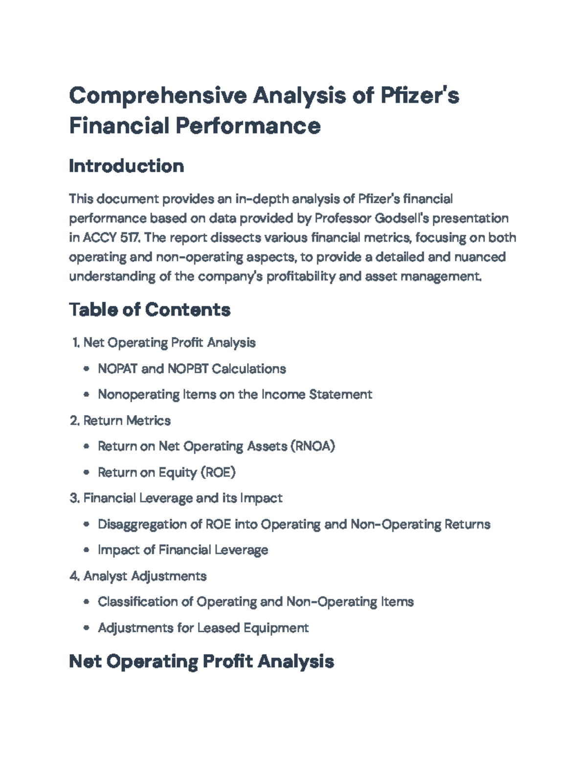 Analysis of Pfizer's Financial Performance in ACCY 517 Final Report ...