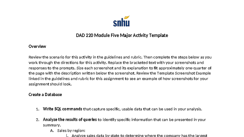 DAD 220 Module Five Major Activity - Database Analysis Report - Studocu